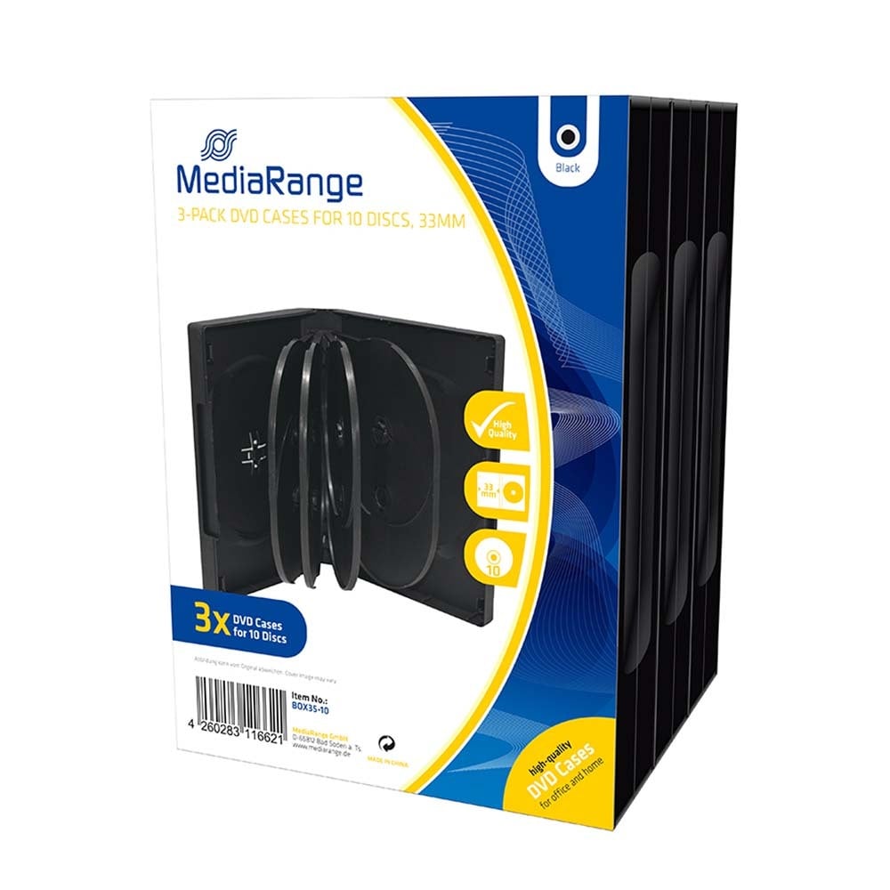 MediaRange DVD Case for 10 Discs 33mm Black (3 Pack) BOX35-10