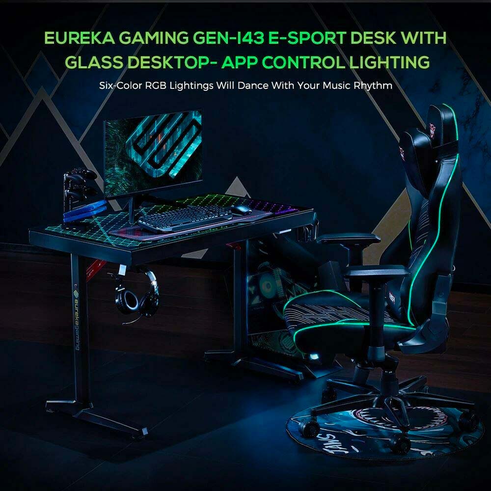 Gaming Desk Eureka Ergonomic GTG 43" Temperd Glass Black 110x60x78.5cm