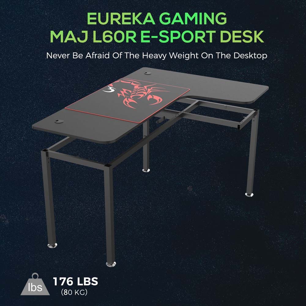 Gaming Desk Eureka Ergonomic L01R 60" Black ERK-CD-L01R-60B-V4