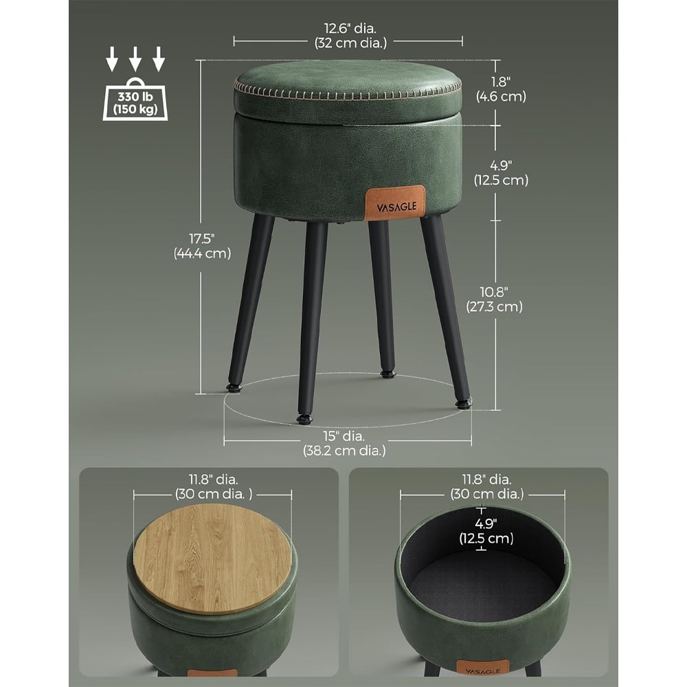 Vasagle Σκαμπό Σαλονιού Green LOM005C01