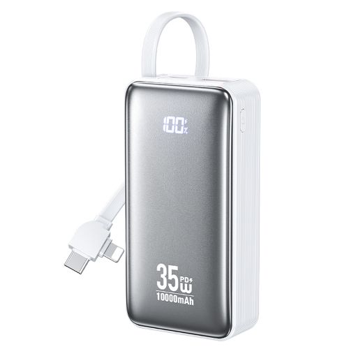 Power Bank WK 10000mAh WP-61 USB-C/Lightning Built-In Cable 35W White